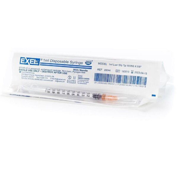 Exel Tuberculin 1cc Syringes With Luer Slip 25G x 5/8" 100/Box