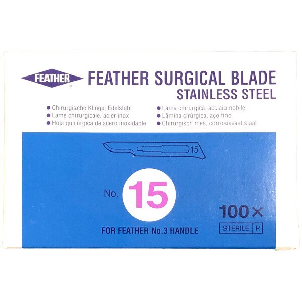 Feather Surgical Blades, Disposable, #15, Stainless Steel, 100/Box
