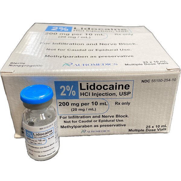 Lidocaine HCl 2.0% 10mL Multi-Dose Vial 25/Pack (Auromedics)
