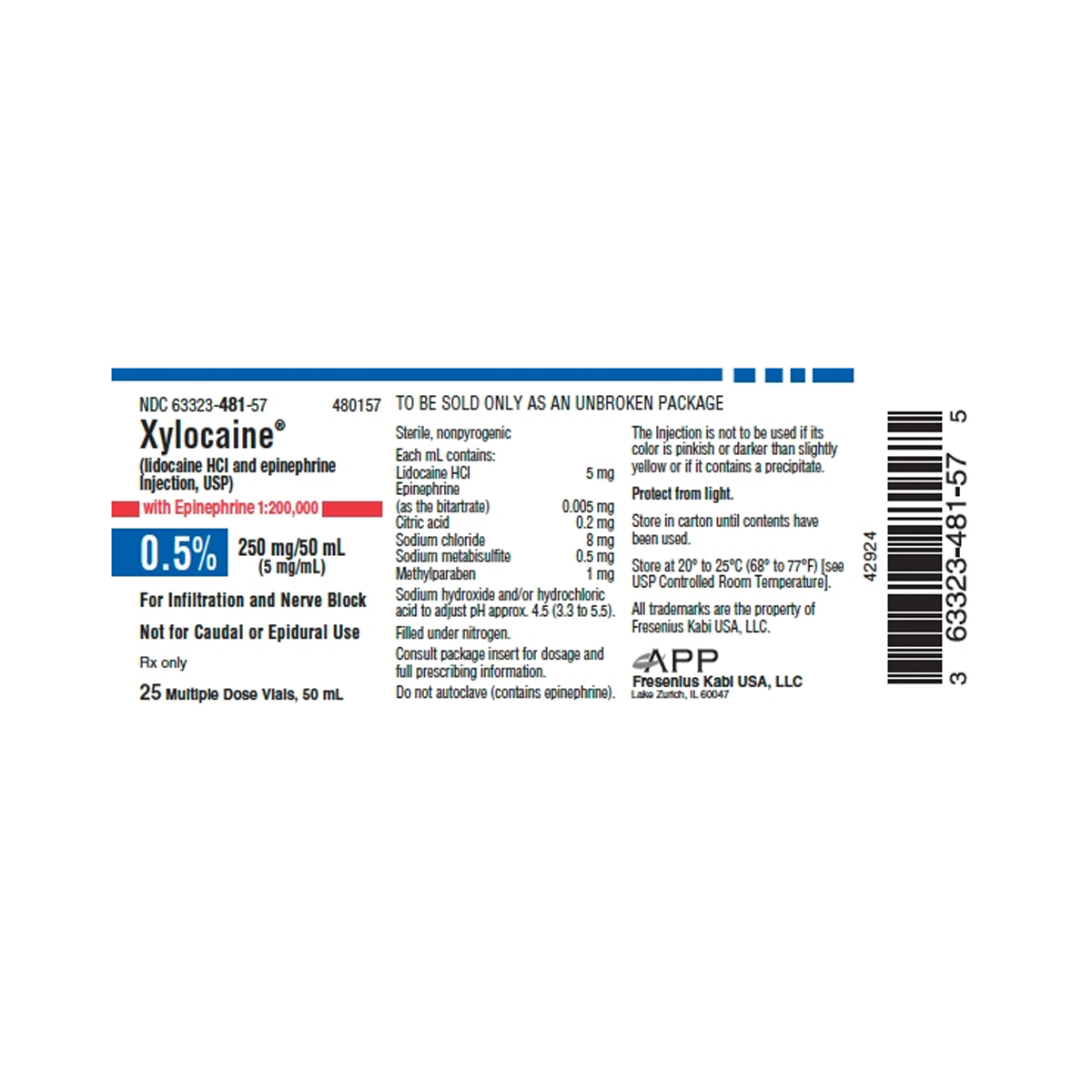 Xylocaine with Epinephrine (Lidocaine HCl / Epinephrine 0.5% - 1: ...