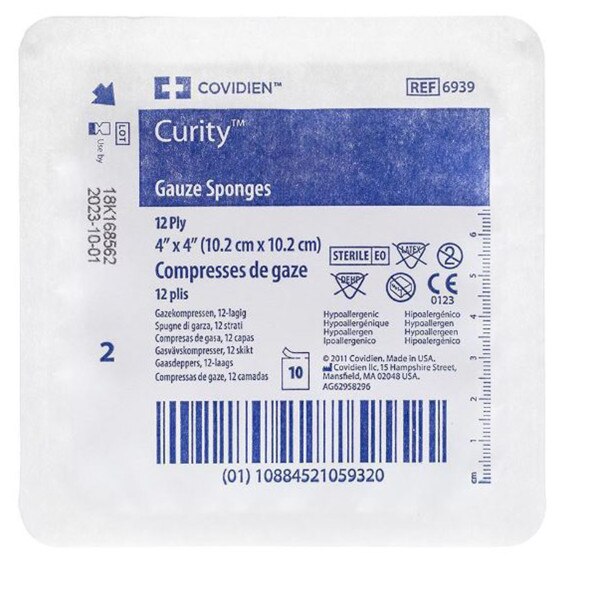 Cardinal Health Curity Gauze Sponges 4" x 4", 12-Ply, Sterile 10s in ...