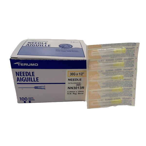 Terumo Hypodermic Needles 30G x 1/2". 100/Box