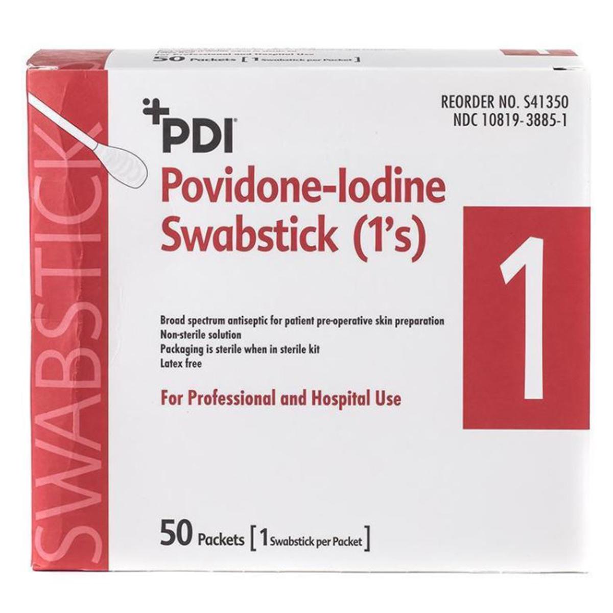 PDI Povidone Iodine 10% Swabsticks 1's 50/Box